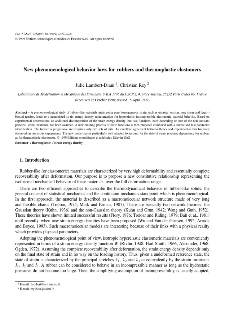 1999-Julie&Christian-New Phenomenological Behavior Laws For Rubbers and Thermoplastic Elastomers ...