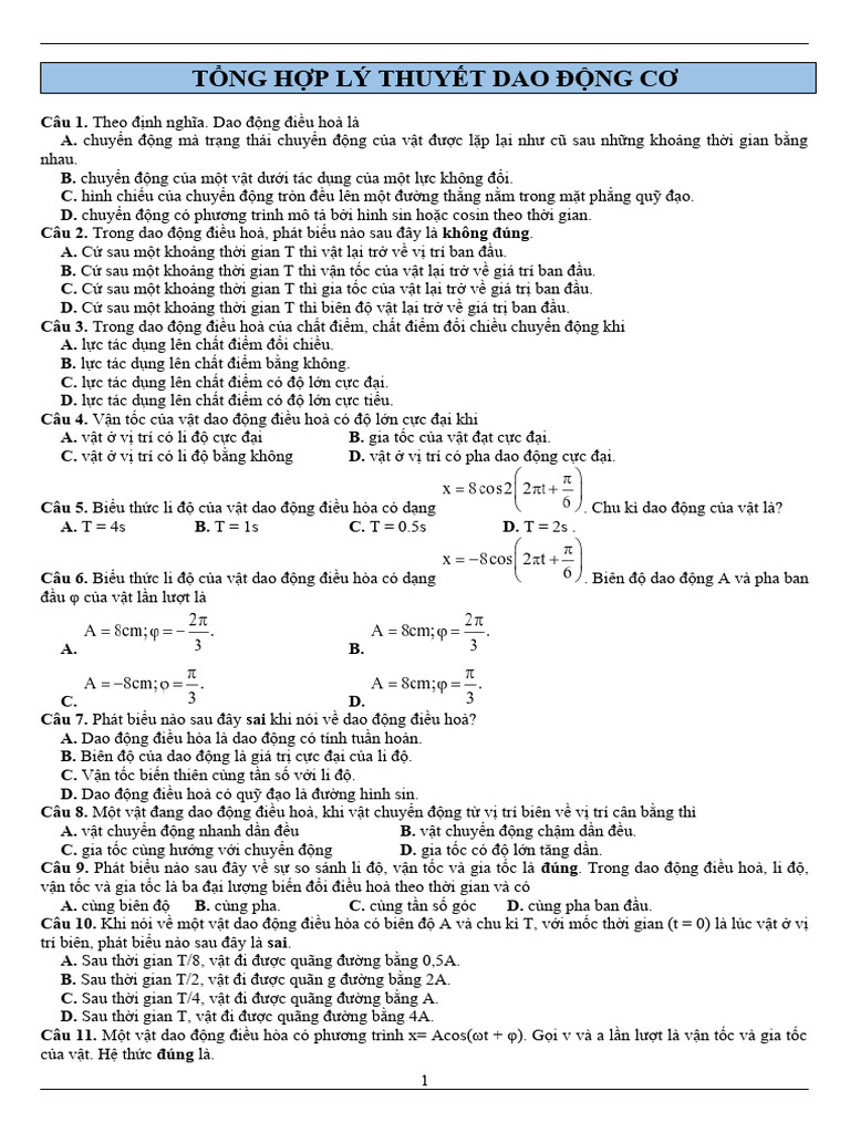 Dau Chuong 1 Gui Hs 1.1. DAO DONG CO | PDF