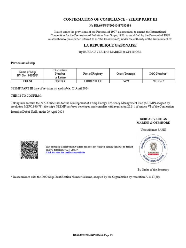 Confirmation of Compliance - Seemp Part Iii: No DBA0/USU/20240417082454 ...