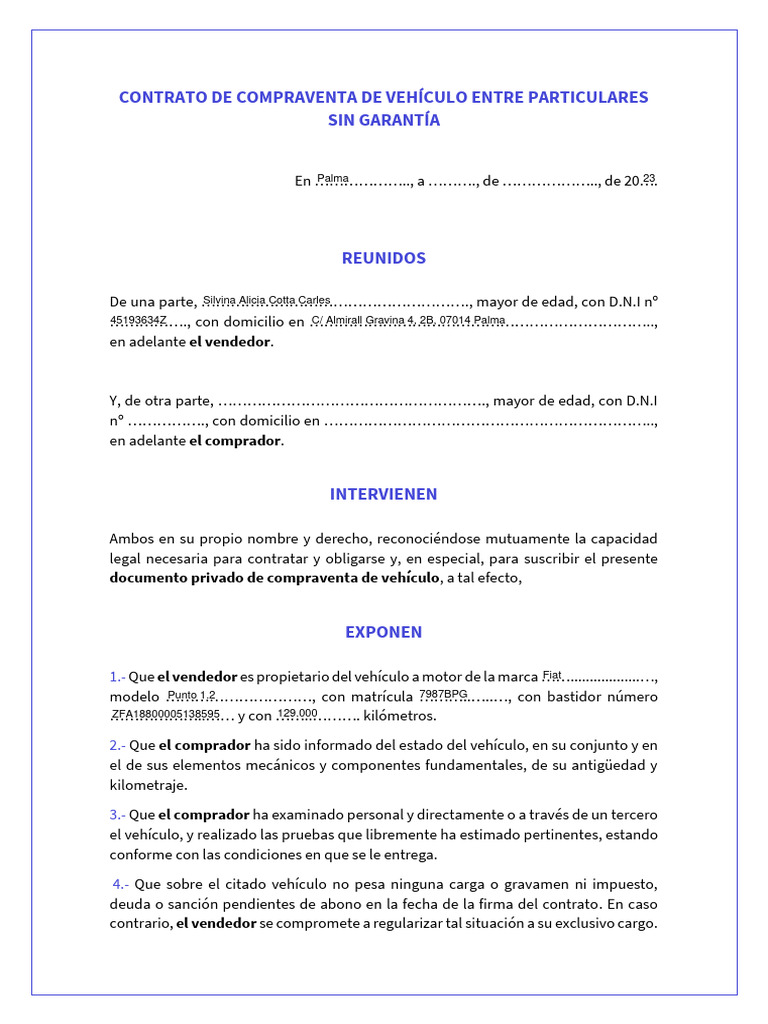 Contrato-Compra-Venta-Coche Completo | PDF