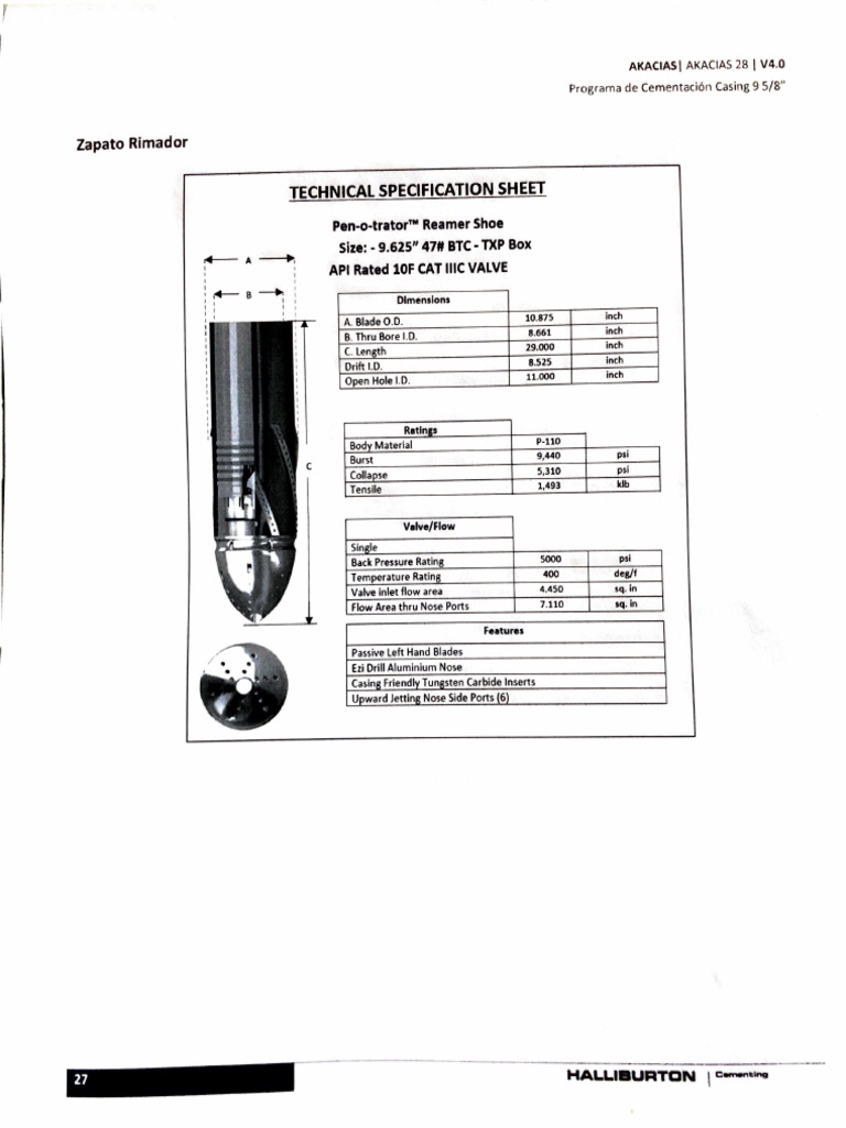 Zapato Rimador Halliburton - 9.625 | PDF