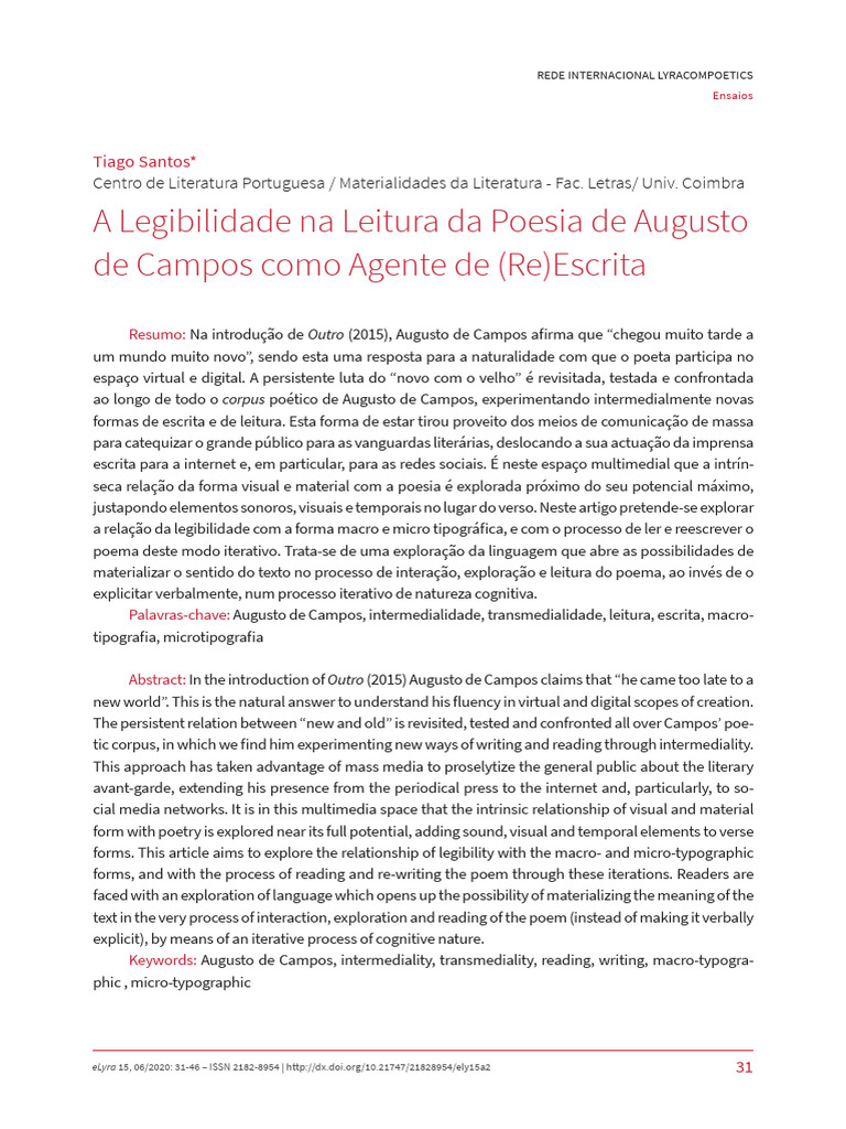 Tiago Santos - A Legibilidade Na Leitura Da Poesia de Augusto de Campos Como Agente de (Re ...