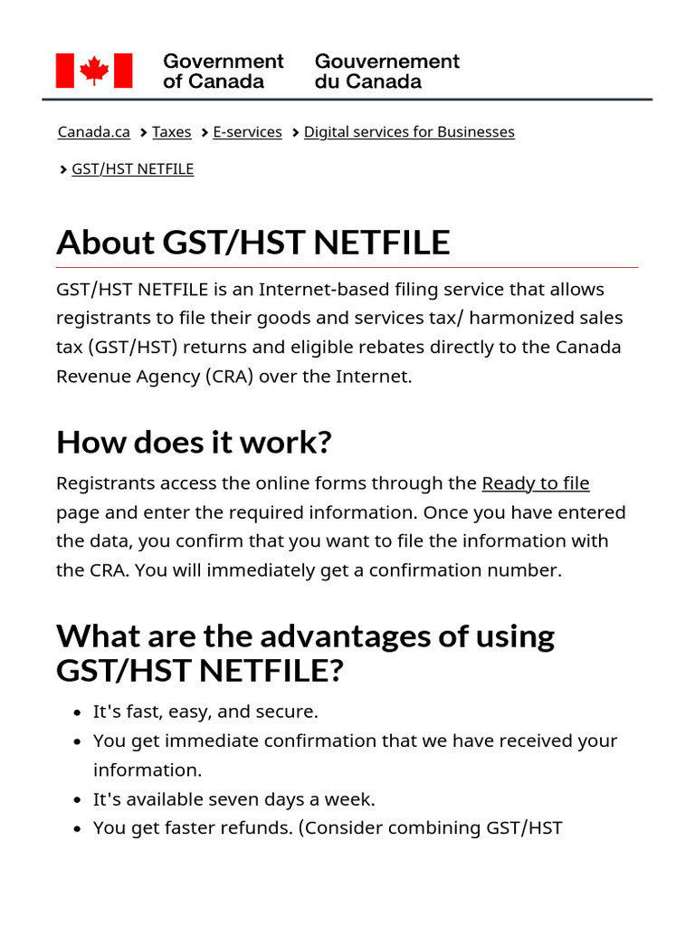 About GST-HST NETFILE - Canada.ca | PDF | Transport Layer Security ...