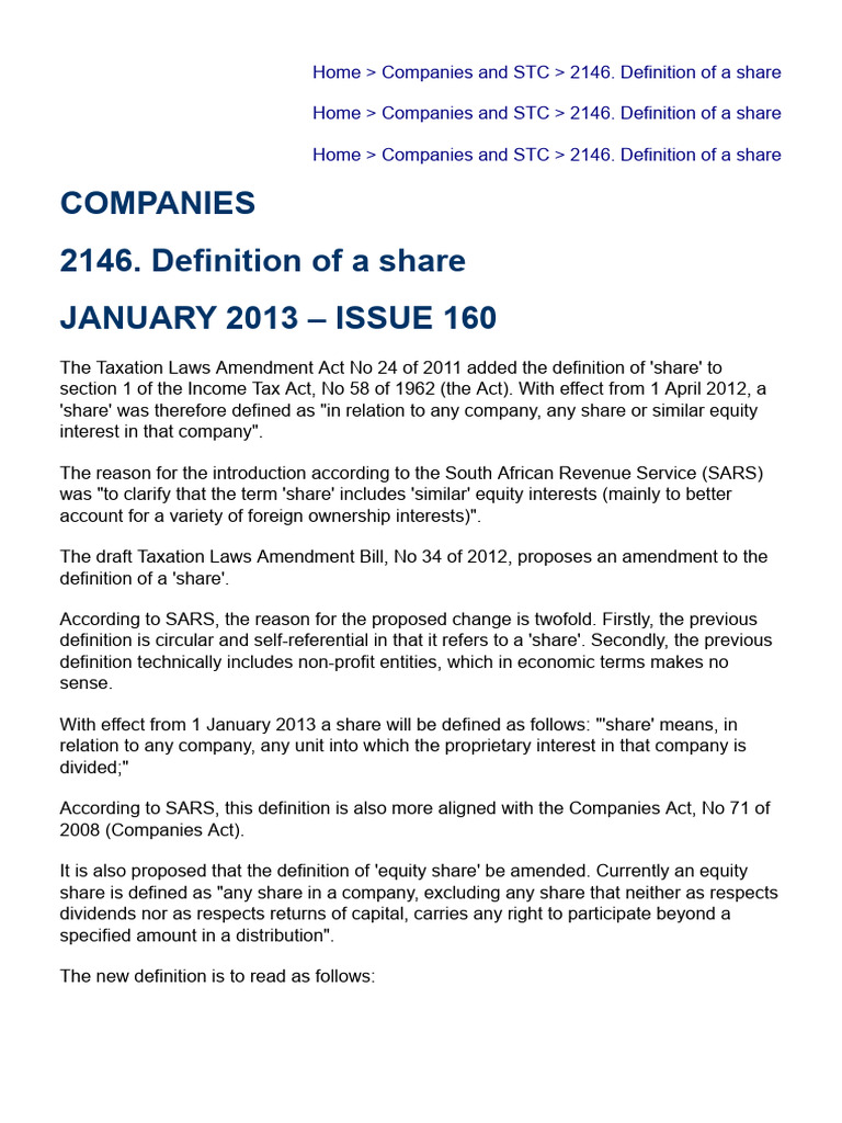 Tax Law: Share Definition Update | PDF | Stocks | Taxes