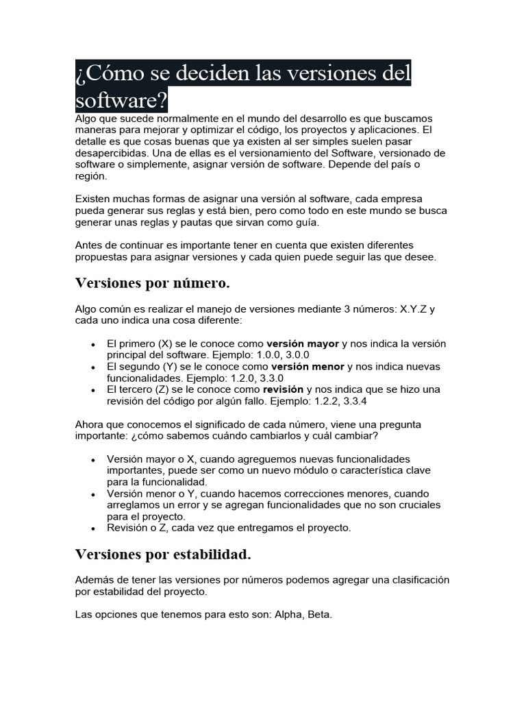Cómo se deciden las versiones del software | PDF | Ciclo de vida de la ...