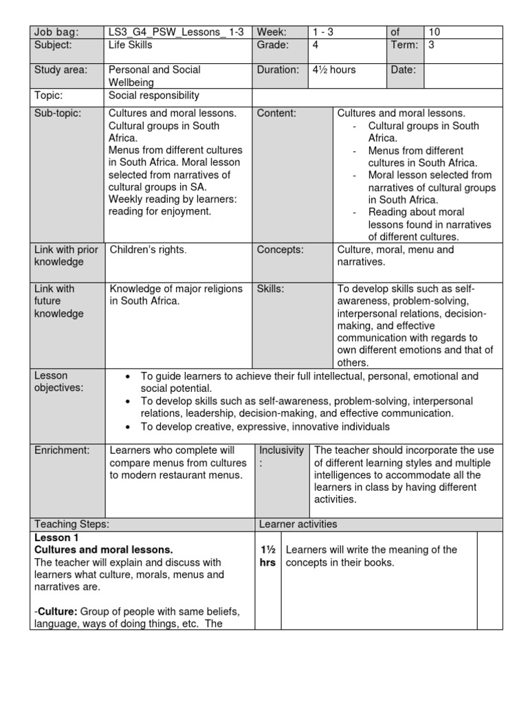 LS3 - G4 - PSW - Lessons - 1-3 | PDF | Menu | Learning