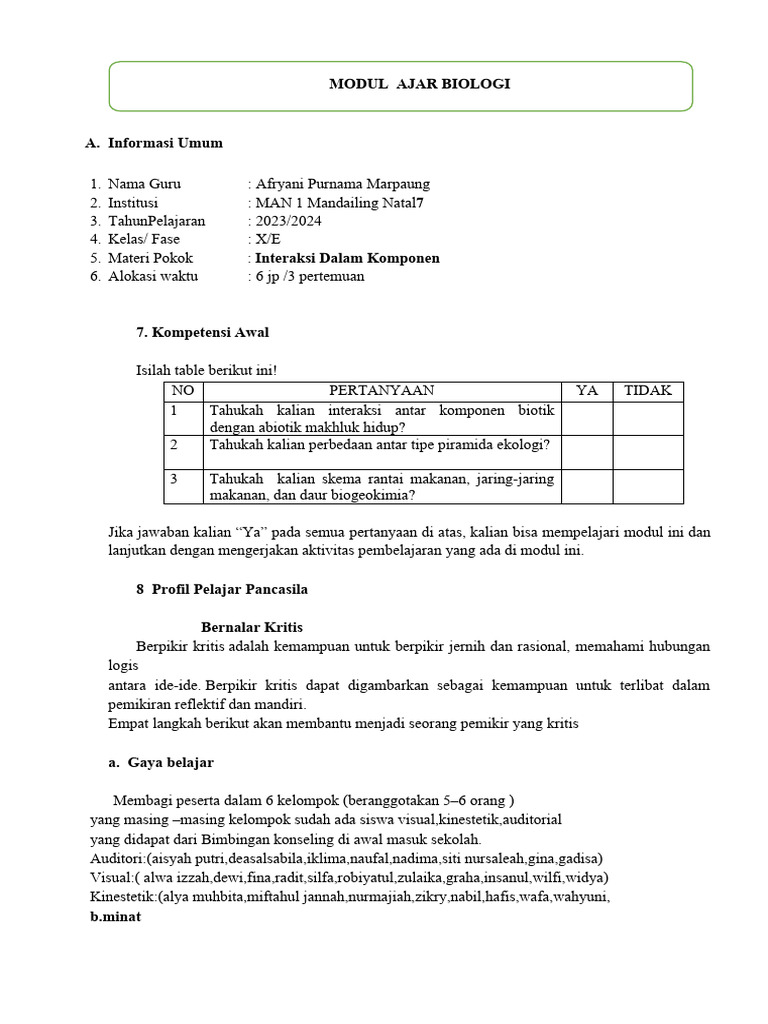 E2 Modul Ajar Bio Ekosistem | PDF | Kesehatan Holistik | Sains & Matematika