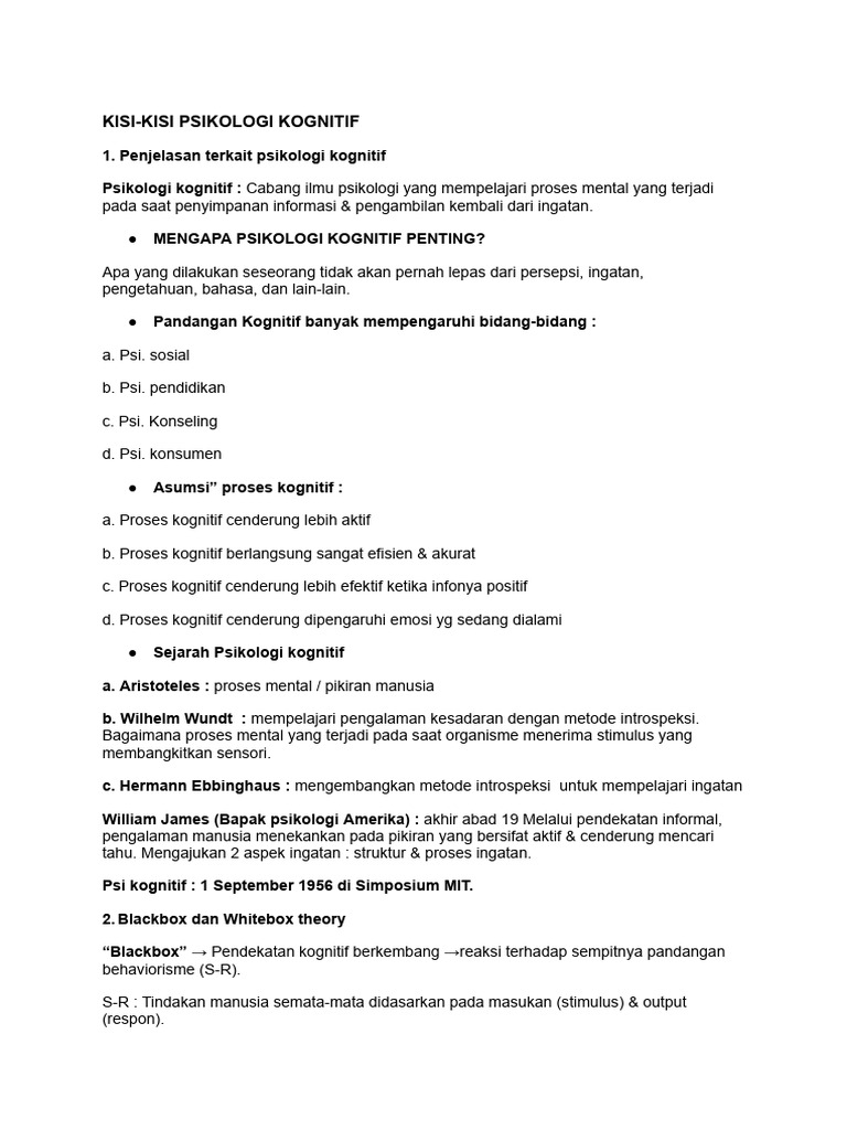 Kisi-Kisi Psi. Kognitif | PDF