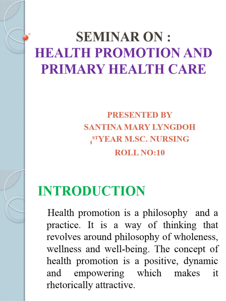 Health Promotion in Nursing Seminar | PDF | Health Promotion | Health Care