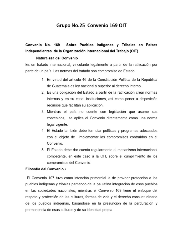 Resumen Grupo 25 Convenio 169 OIT | PDF | Organización Internacional del Trabajo | Tratado