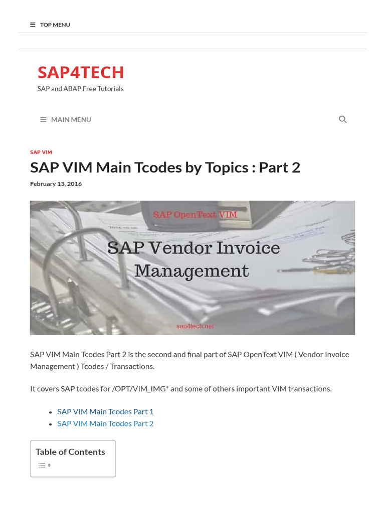SAP VIM Main Tcodes by Topics - Part 2 - SAP4TECH | PDF | Accounts Payable | Computing