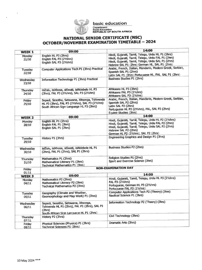 NCS 2024 Rooster Timetable | PDF