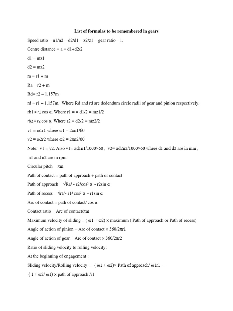 Essential Gear Formulas Explained | PDF