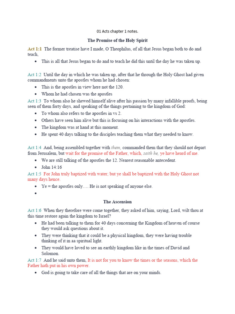 01 Acts Chapter 1 Notes | PDF | Acts Of The Apostles | Jesus