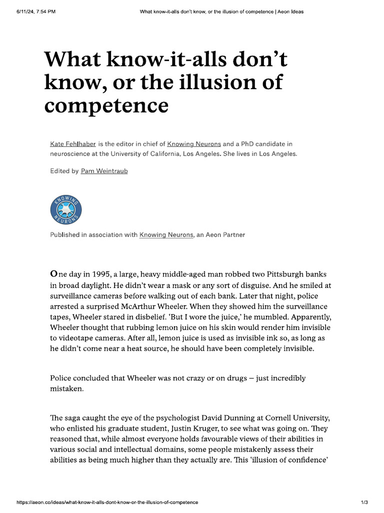 What Know-It-Alls Don't Know, or The Illusion of Competence | PDF