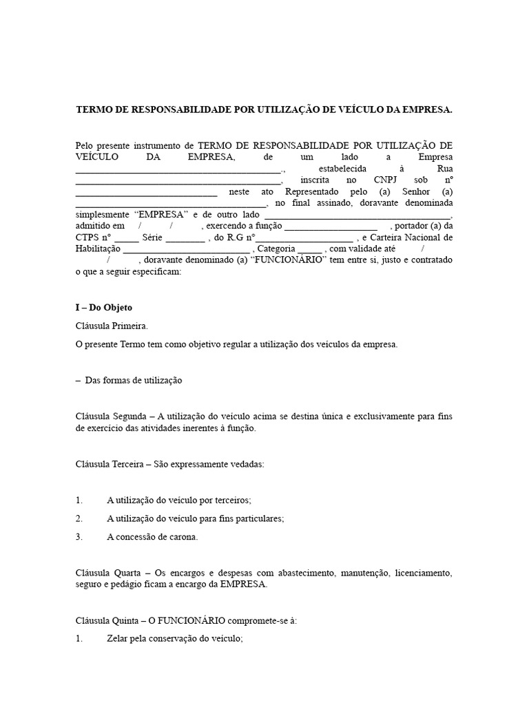 Termo De Responsabilidade Condução Pdf