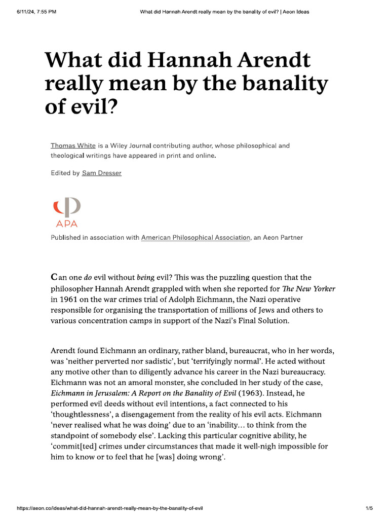 What did Hannah Arendt really mean by the banality of evil | PDF