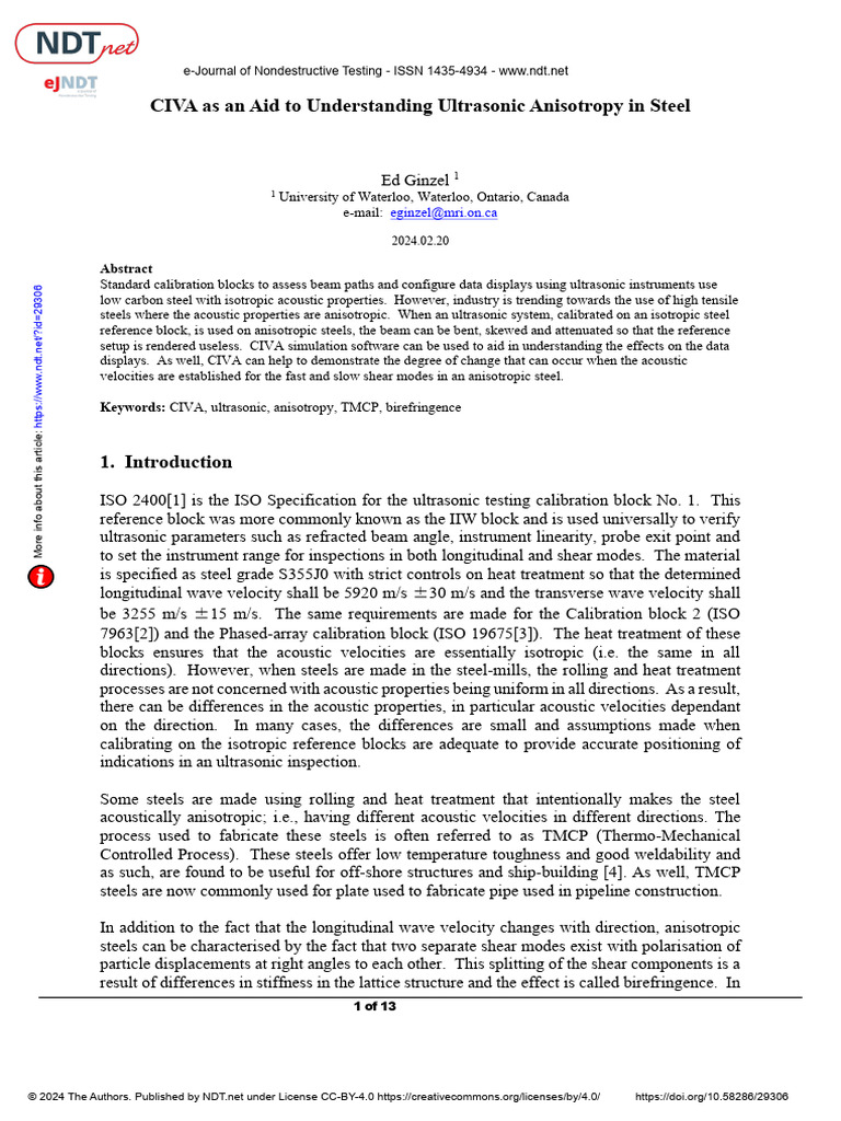CIVA As An Aid To Understanding Ultrasonic Anisotropy in Steel | PDF ...