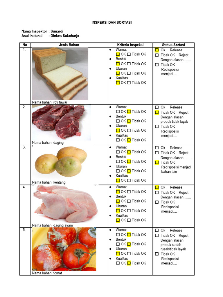 Inspeksi dan Sortasi Bahan Pangan | PDF | Memasak, Makanan, & Anggur