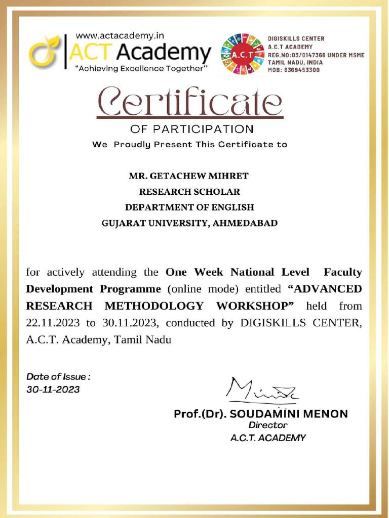 Advanced Research Mehodology Certificate | PDF