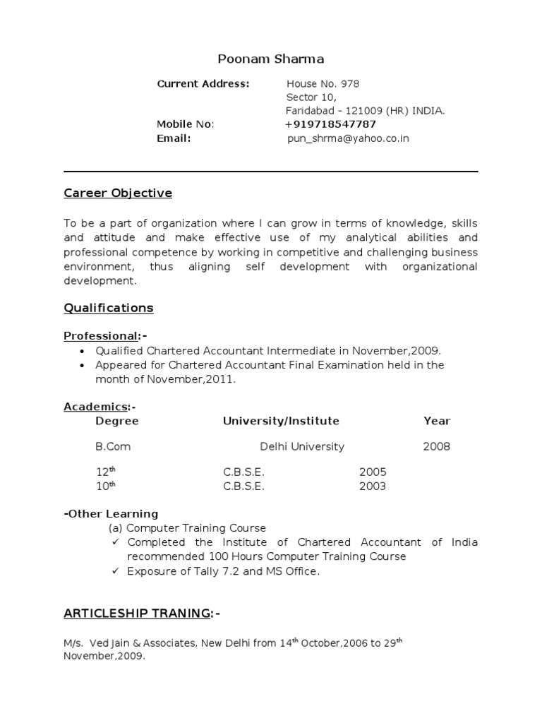 Resume Chartered Accountant | PDF