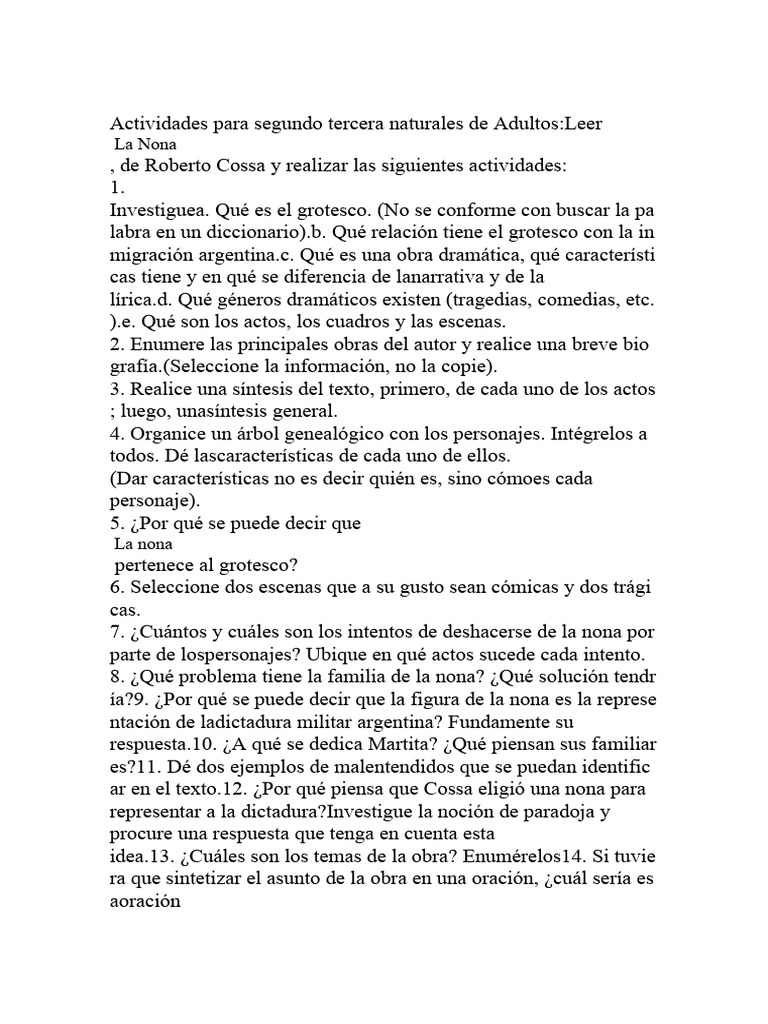 actividades la nona | PDF