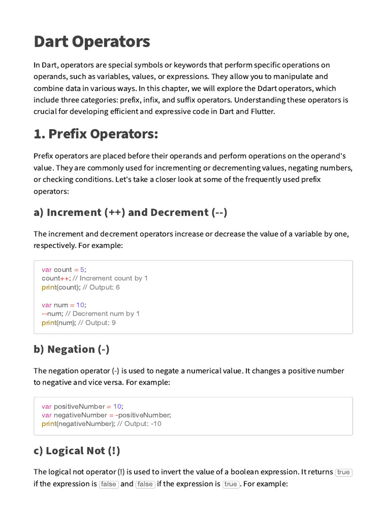 Dart Operators | PDF | Boolean Data Type | Arithmetic