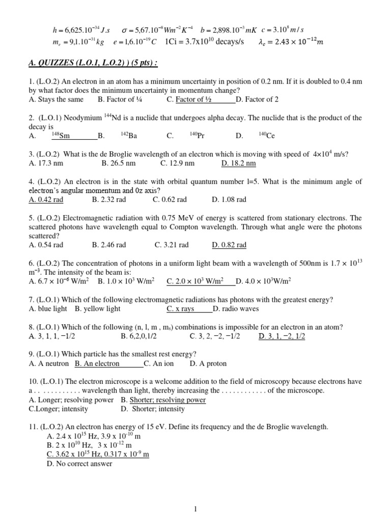 Sample FinalExam Physics2 2 | PDF | Electron | Photon
