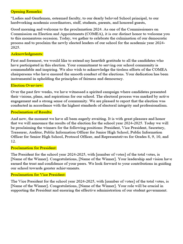 Proclamation Script | PDF