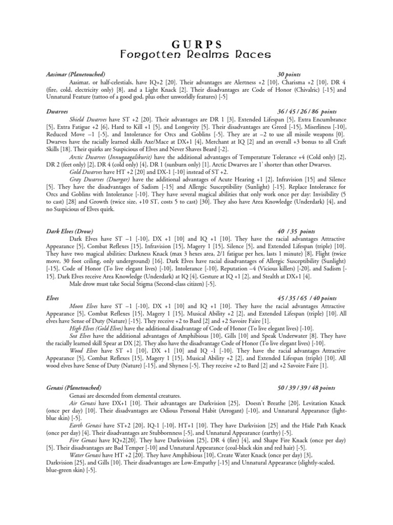 Overview of Forgotten Realms Races | PDF | Dwarf (Dungeons & Dragons ...
