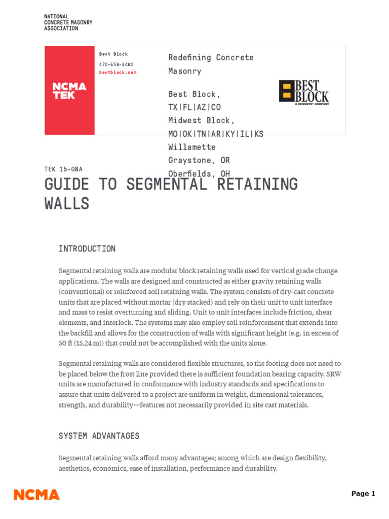 NCMA TEK 15-08A Guide To Segmental Retaining Walls | PDF | Building Engineering | Civil Engineering