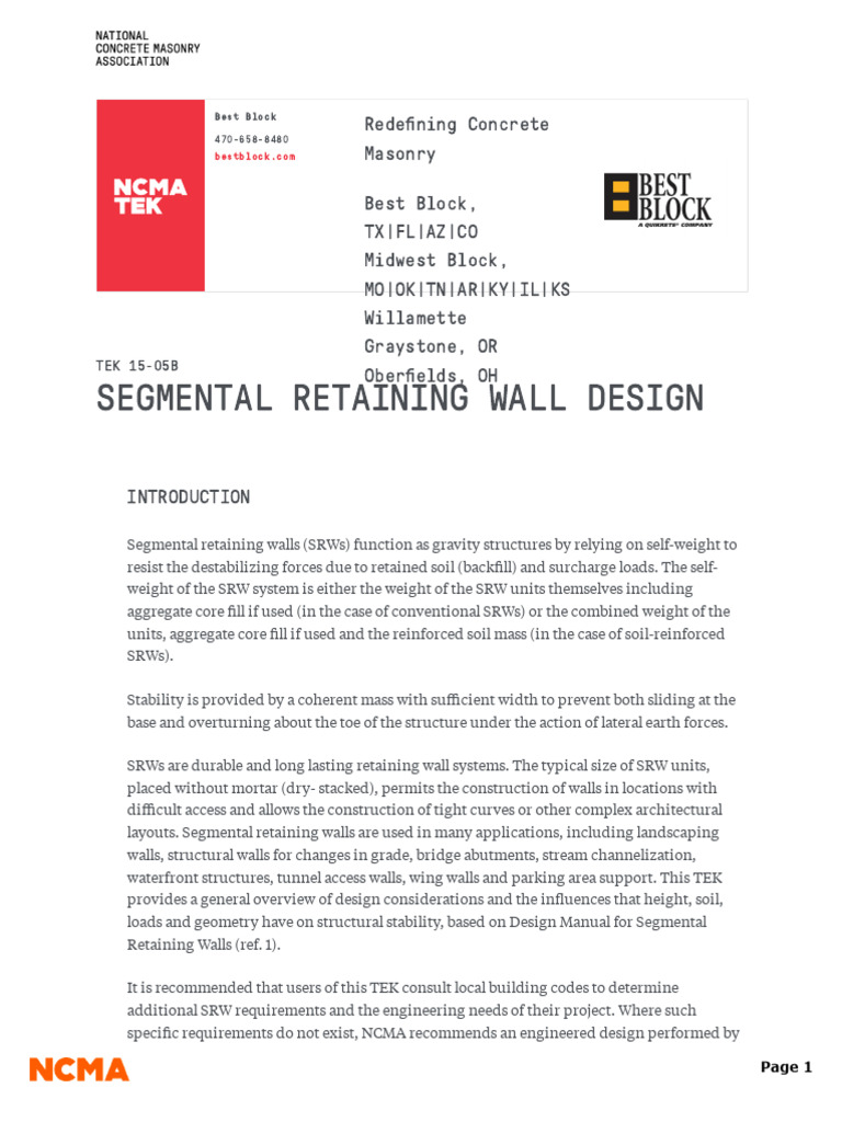 NCMA TEK 15-05B Segmental Retaining Wall Design | Download Free PDF ... NCMA TEK 15-05B Segmental Retaining Wall Design | Download Free PDF ...