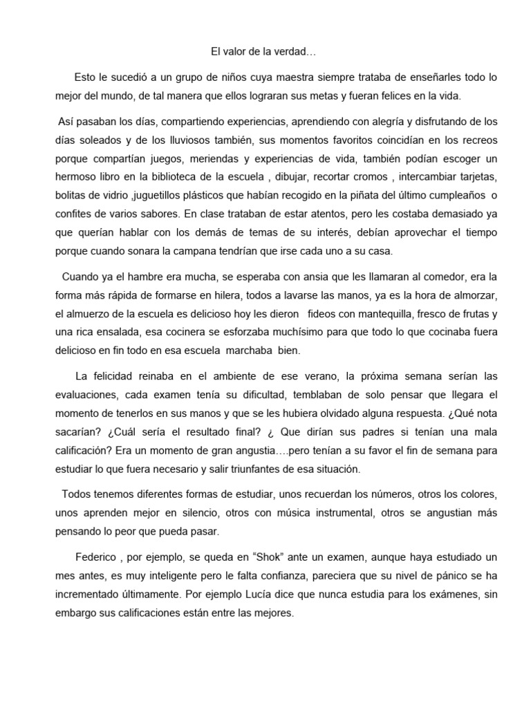 El valor de la verdad.Para cuentacuentos | PDF