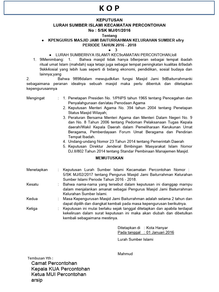 Contoh SK Pengurus Masjid | PDF