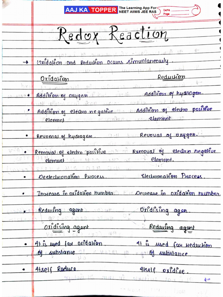 Redox Reaction Notes English Pdf