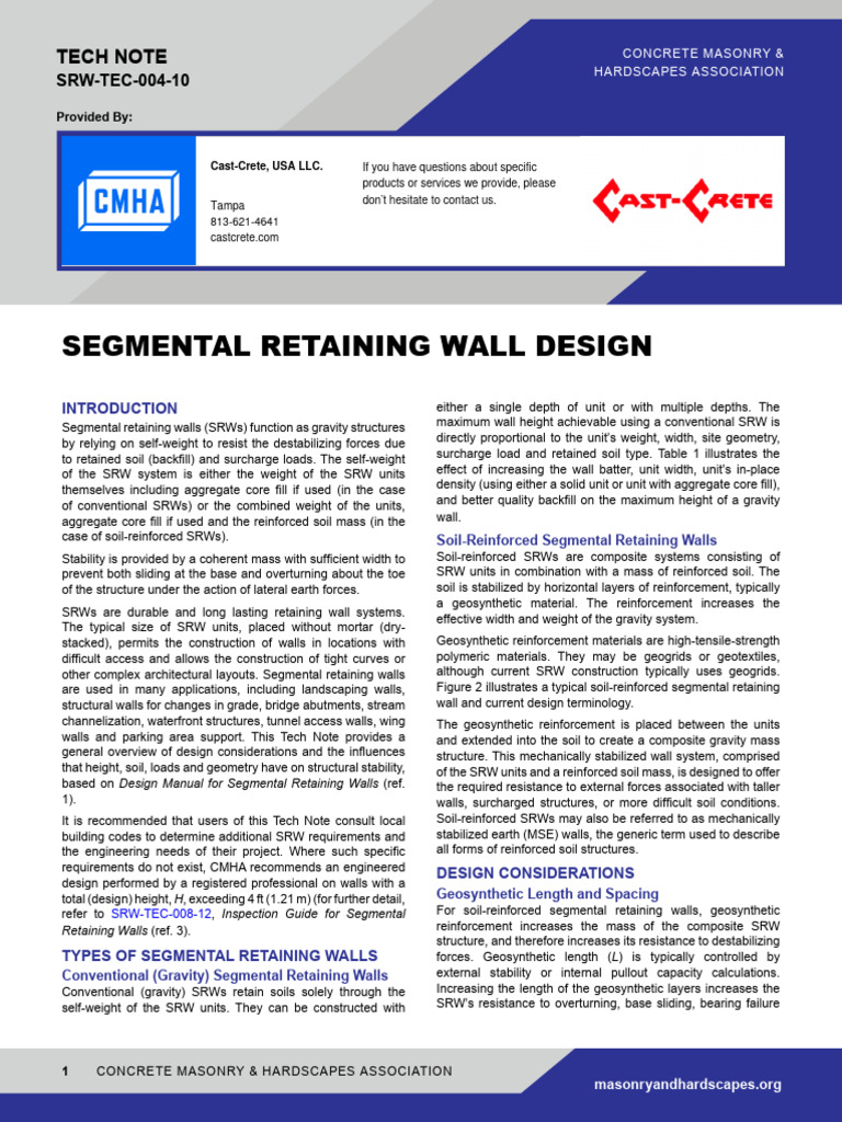 SRW-TEC-004-10 Segmental Retaining Wall Design | PDF | Drainage | Civil ... SRW-TEC-004-10 Segmental Retaining Wall Design | PDF | Drainage | Civil ...