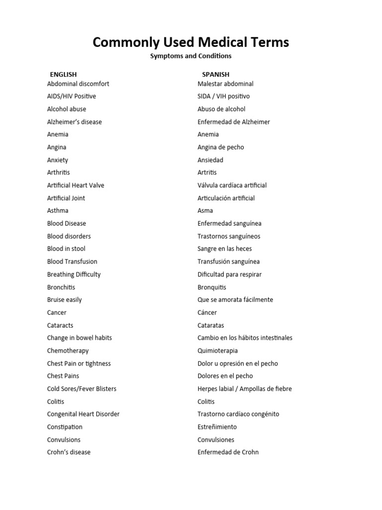 Commonly Used Medical Terms | PDF | Enfermedades y trastornos ...