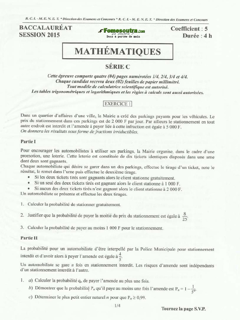 612a6540a0569sujet Corrige Et Bareme de Maths Bac C 2015 | PDF