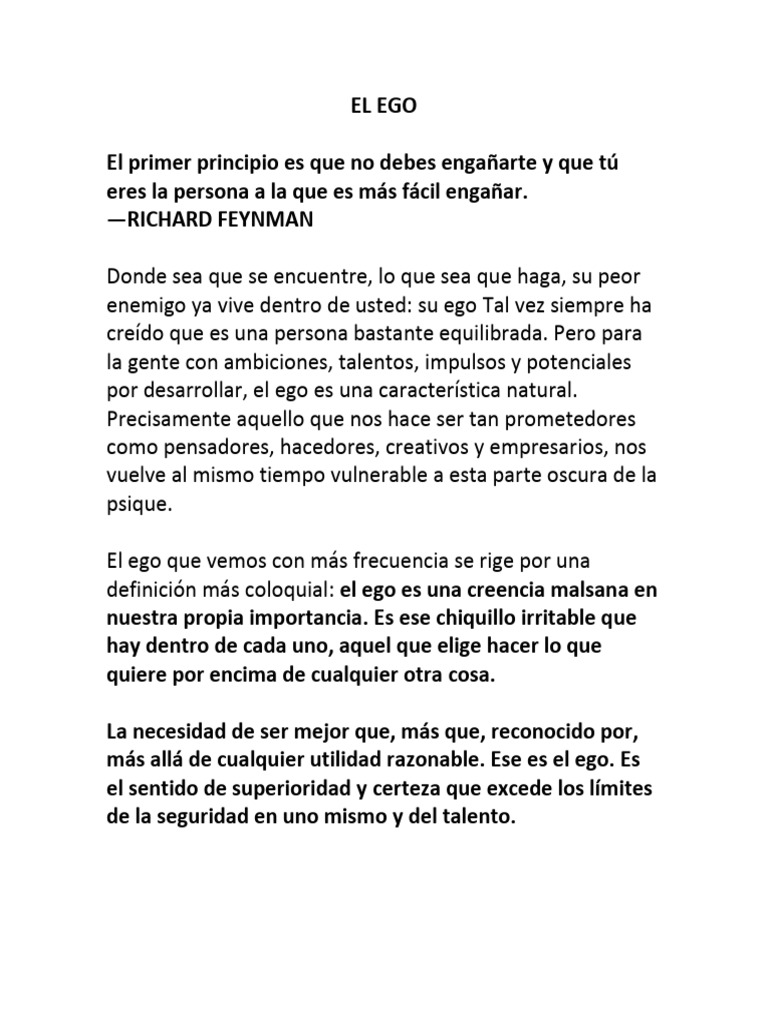 El ego como obstáculo al éxito | PDF | Amor | Mente