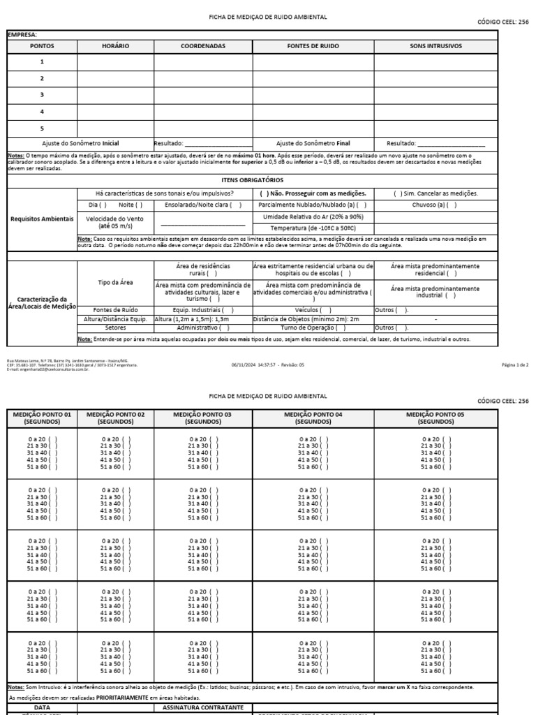 Planilha CEEL 256 - Medição Externa de Ruído Atualizada | PDF