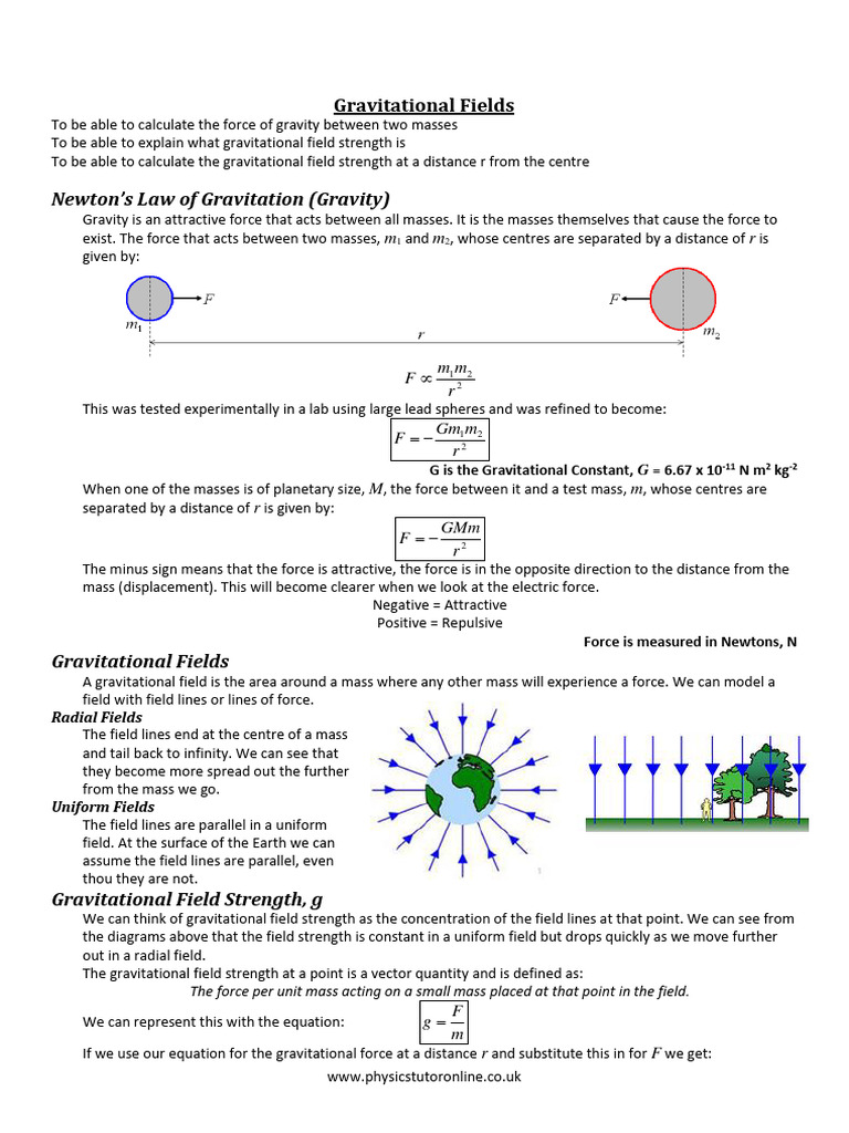 Gravitational Fields NOTES | PDF | Force | Gravity