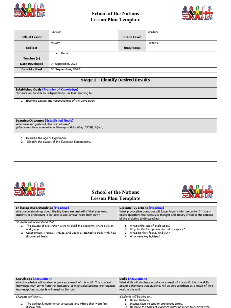 Grade 9 History Lesson Plan Template | PDF | Educational Assessment ...