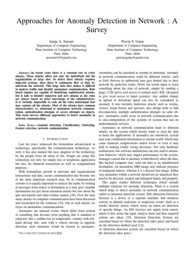 Approaches For Anomaly Detection in Network - A | PDF | Cluster Analysis | Computing