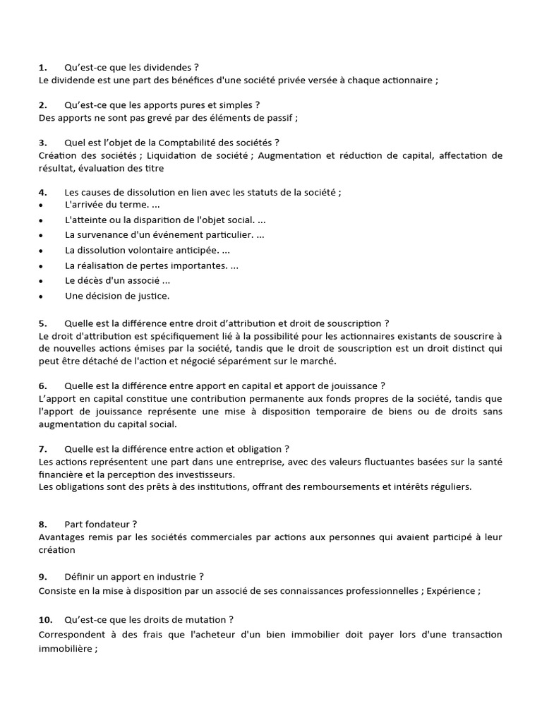 Guide sur les Dividendes et Apports Sociaux | PDF | Action (Finance ...