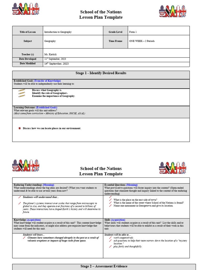 Kartick WK2 Geo (F1) T1 Journal | PDF | Educational Assessment | Lesson Plan