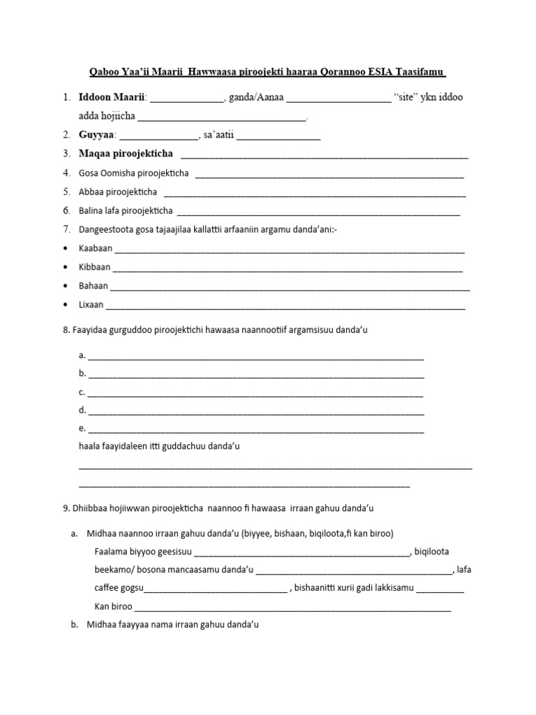 Qaboo Yaa'II Maarii ESIA | PDF