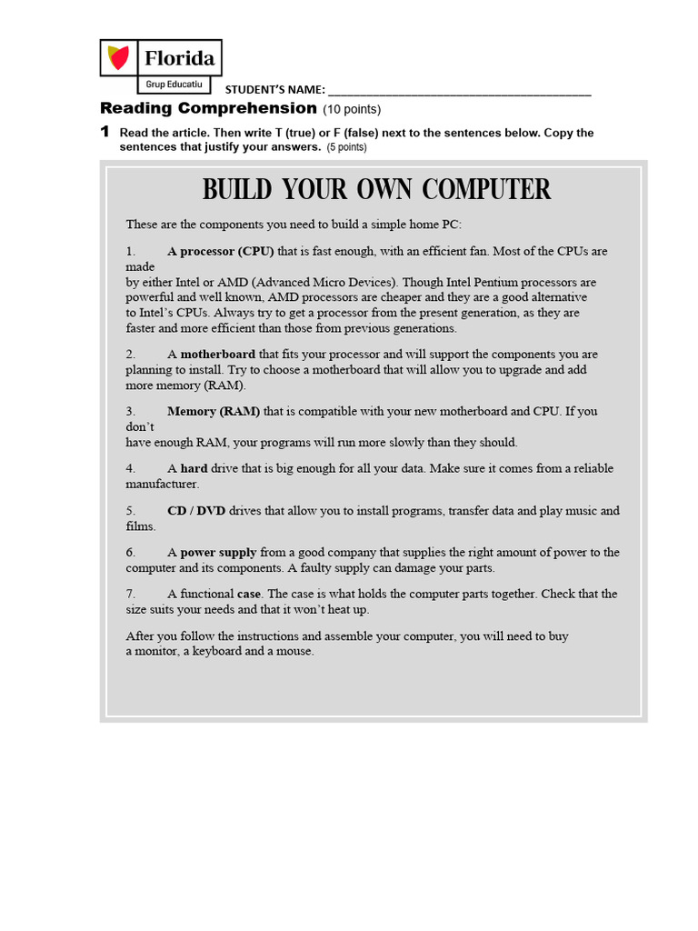 Worksheet - Reading Comprehension | PDF | Central Processing Unit ...