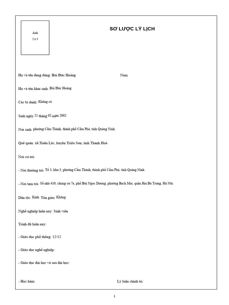 1. Ban mem - Mau. Ly lich cua nguoi xin vao Dang | PDF