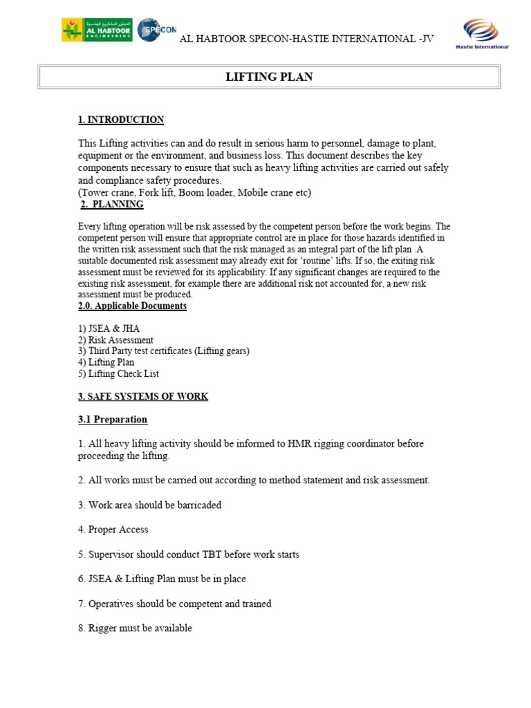 Lifting Plan | PDF | Crane (Machine) | Risk Assessment