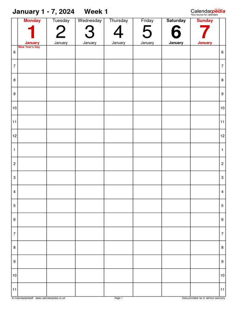 Weekly Calendar 2024 Portrait Time Management Simple | PDF | Easter